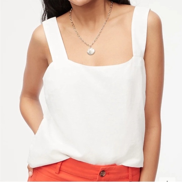 J. Crew | Tops | J Crew Square Neck Linen Blend White Tank | Poshmark